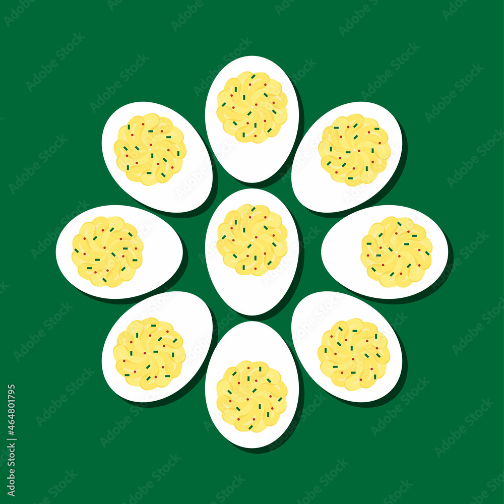 Vector Graphic Illustration, Deviled egg isolated on green background ...