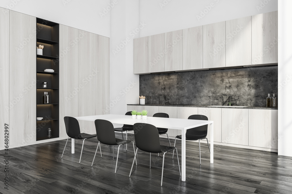 Stylish black and white kitchen. Corner view. Stock Illustration ...