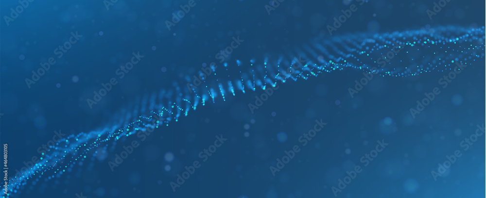 Abstract technology background. Digital blue particle wave. Sound ...