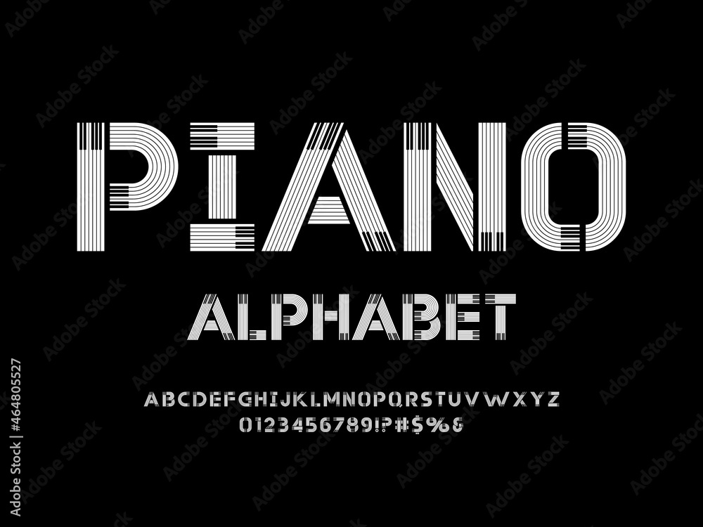 vector of music piano font and alphabet design with uppercase, numbers ...
