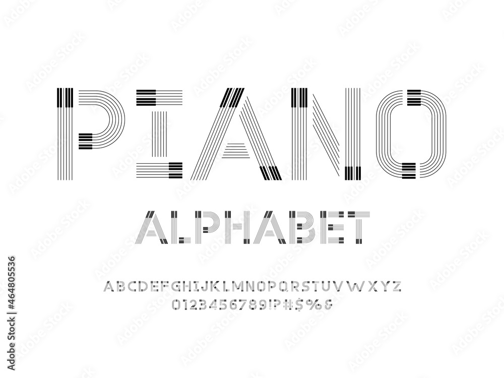 vector of music piano font and alphabet design with uppercase, numbers ...