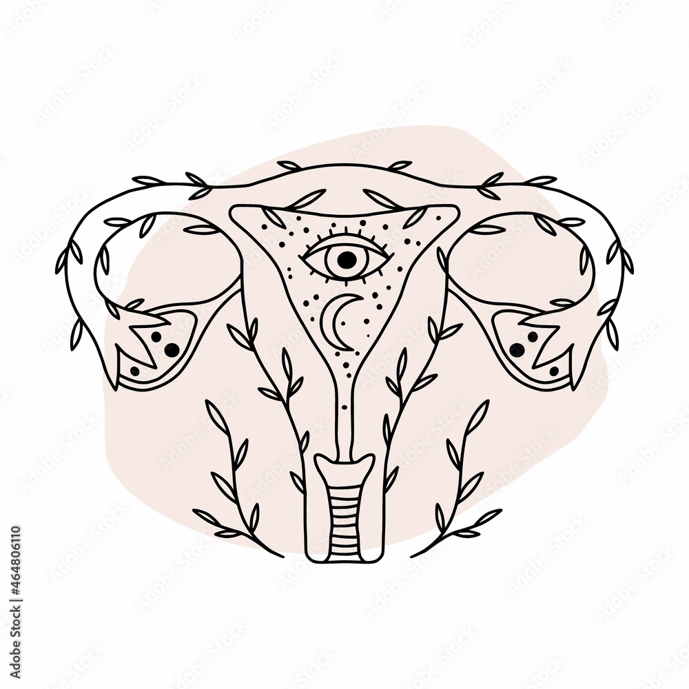 Vector drawing of the female uterus and space Stock Illustration ...