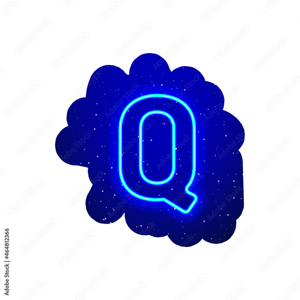 LED blue glow neon font. Realistic neon explosion. Letter Q Alphabet of ...