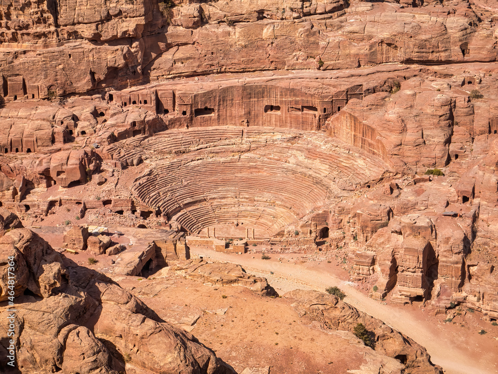 The Nabatean amphitheatre in the ancient city of Petra, Jordan. Theatre ...