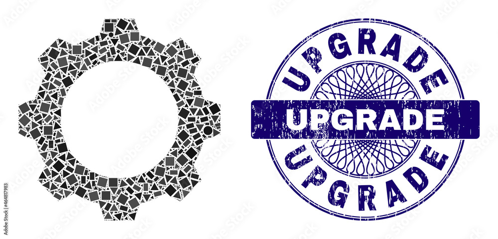 Geometric collage gear, and Upgrade corroded seal imitation. Blue seal ...