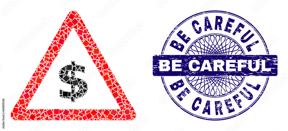 Geometric collage dollar warning, and Be Careful unclean stamp seal ...