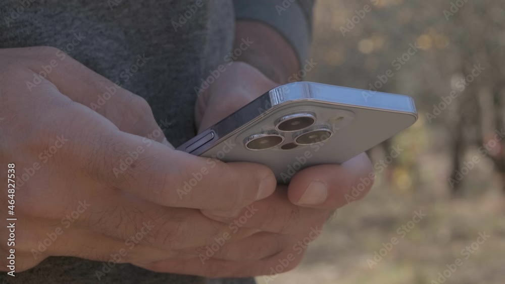 New iphone 13 pro in use. Typing message in messenger app on new mobile ...