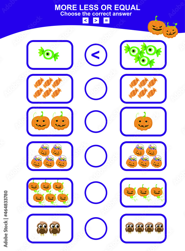 Math educational game for children. Choose more, less or equal game ...