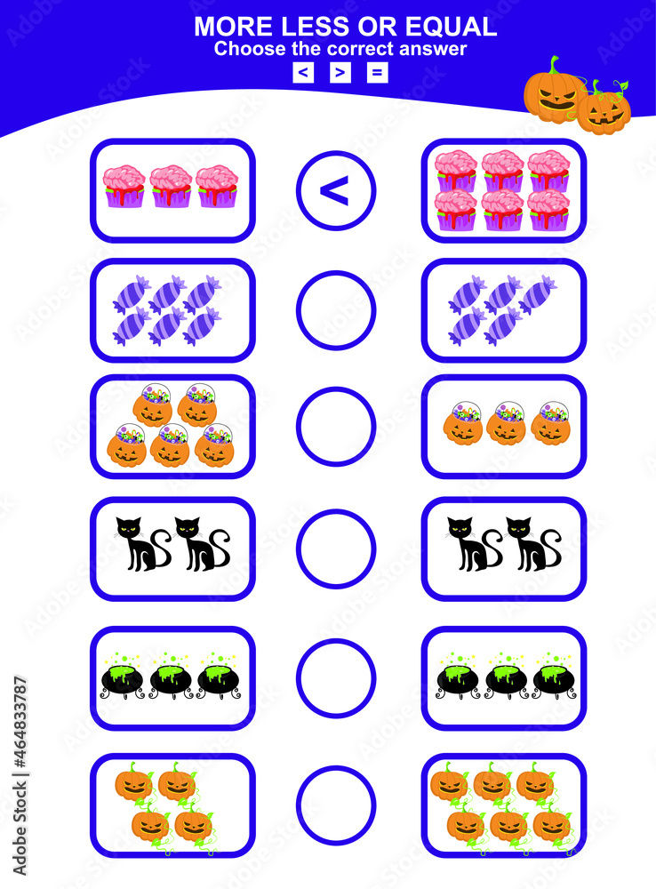 Math educational game for children. Choose more, less or equal game ...
