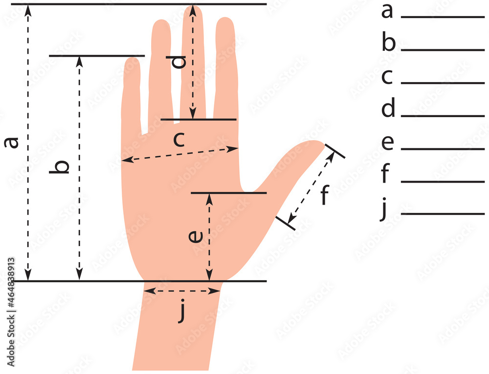 Glove Sizing Charts. Template for measuring hands. Vector illustration ...