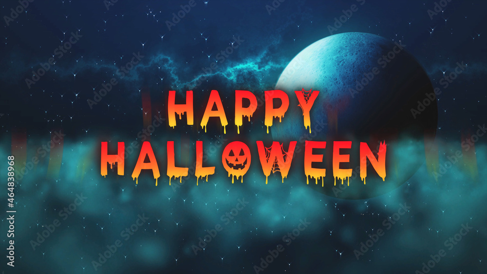 Ghostly Happy Halloween Text On Dark Blue Spooky Night Clouds Moon and ...