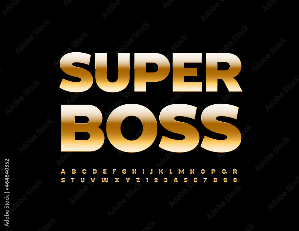 Vector Golden Sign Super Boss. Stylish Modern Font. Trendy Alphabet ...