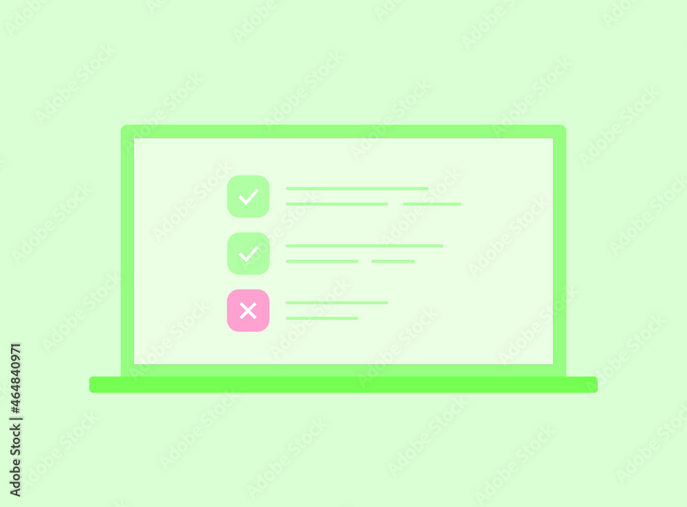 Laptop with online quiz form checklist on screen. Choice and survey ...