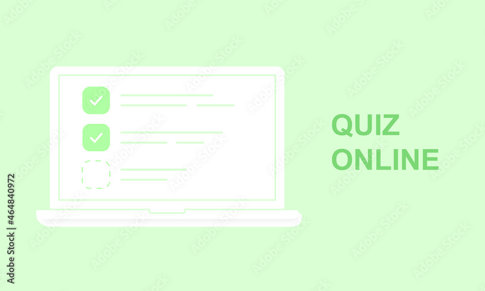 Laptop with online quiz form checklist on screen. Choice and survey ...