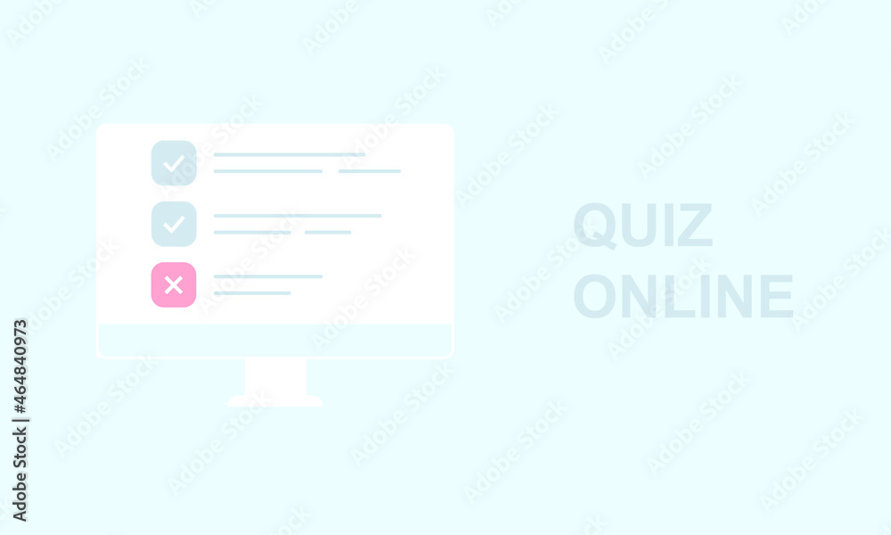Banner with online quiz form checklist on screen PC. Choice and survey ...