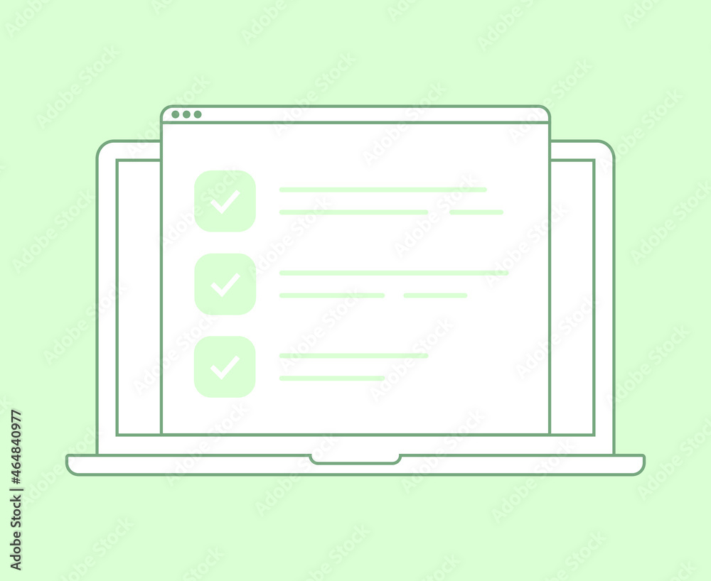 Laptop with online quiz form checklist on screen. Choice and survey ...