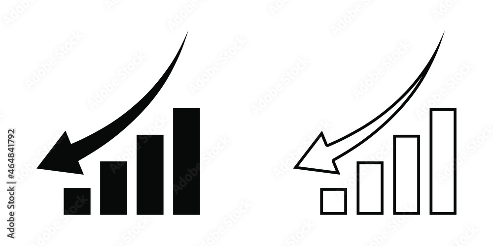 Declining graph icon. Bar chart icon with down arrow. Analytics diagram ...