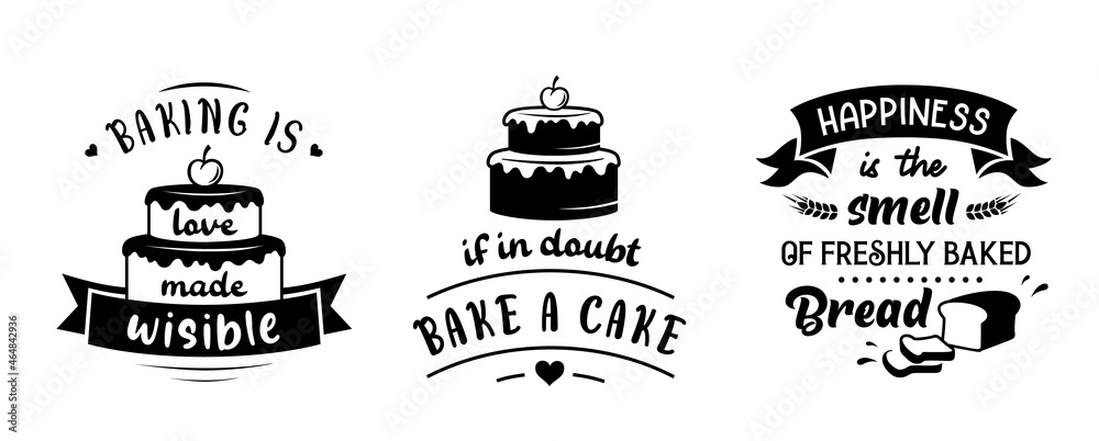 Baking quotes design. Set of bake signs, symbols and emblems. Kitchen ...