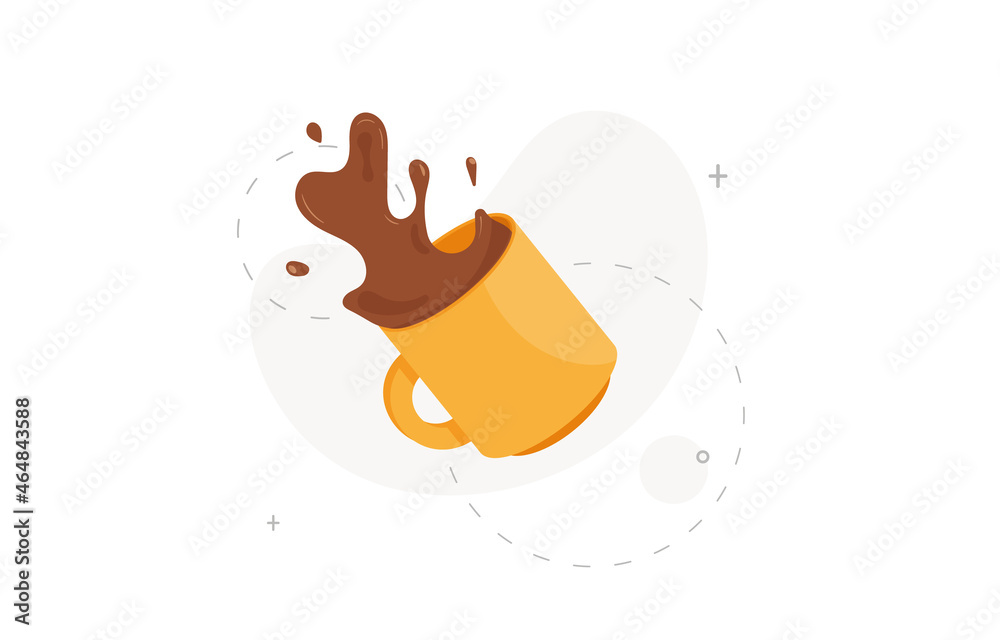 Floating of spill coffee cup illustration in flat design on white ...