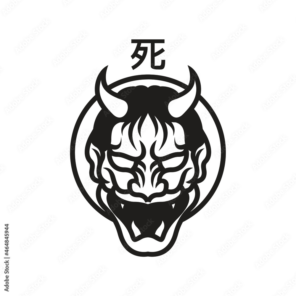 Minimalist, Modern Japanese Hannya Line Art Tattoo Symbol Vector Icon ...