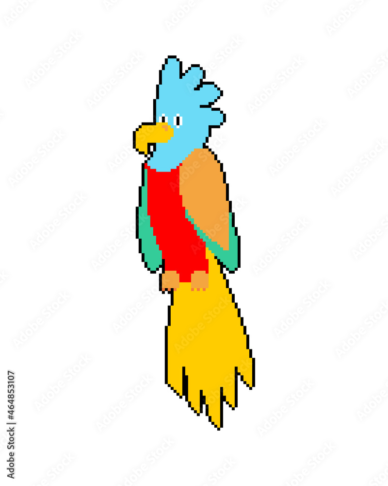 Parrot pixel art. pixelated Talking bird for pirate 8 bit. vector ...