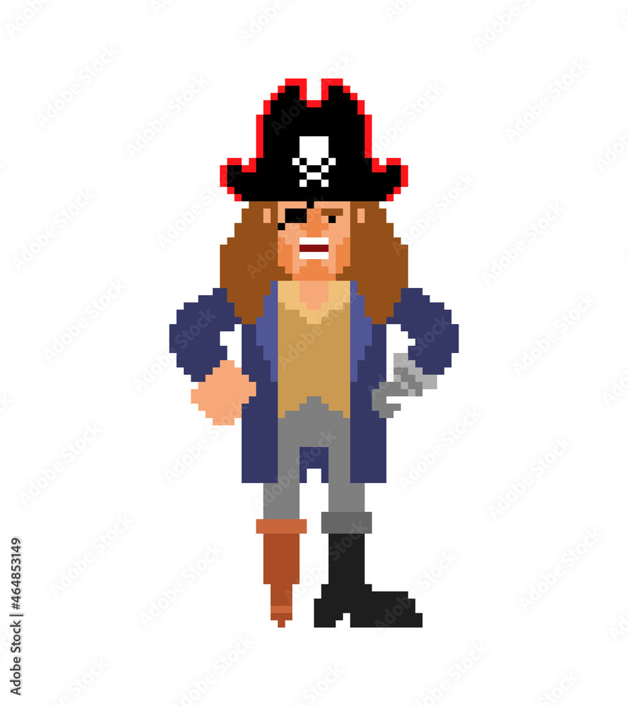 Pirate pixel art. Filibuster 8 bit. pixelated buccaneer Stock Vector ...