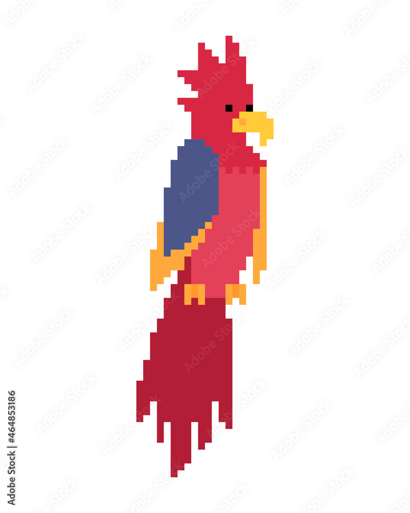 Parrot pixel art. pixelated Talking bird for pirate 8 bit. vector ...