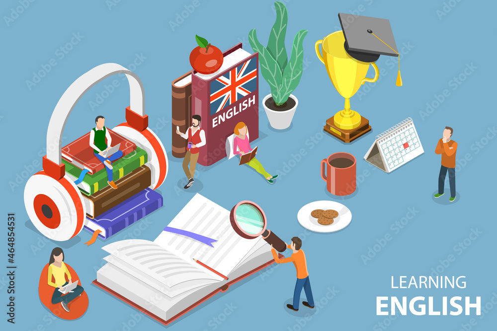 3D Isometric Flat Vector Conceptual Illustration of Learning English ...