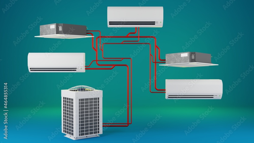 vrf multi system ceiling and split air conditioners. 3d render Stock ...