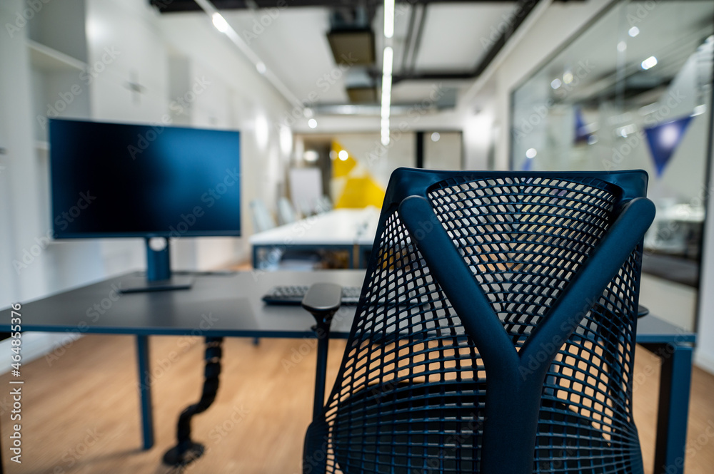 Modern office interior. Black chair and table in a modern corporation ...