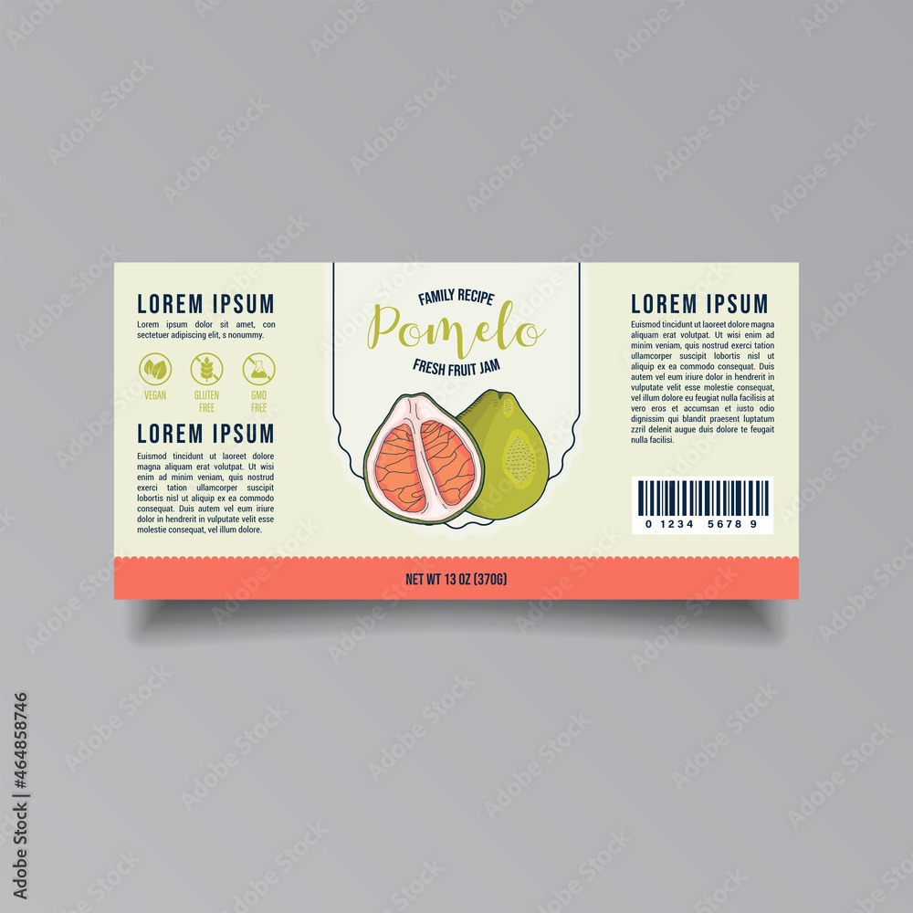 Pomelo jam label template. Modern vector packaging design layout ...