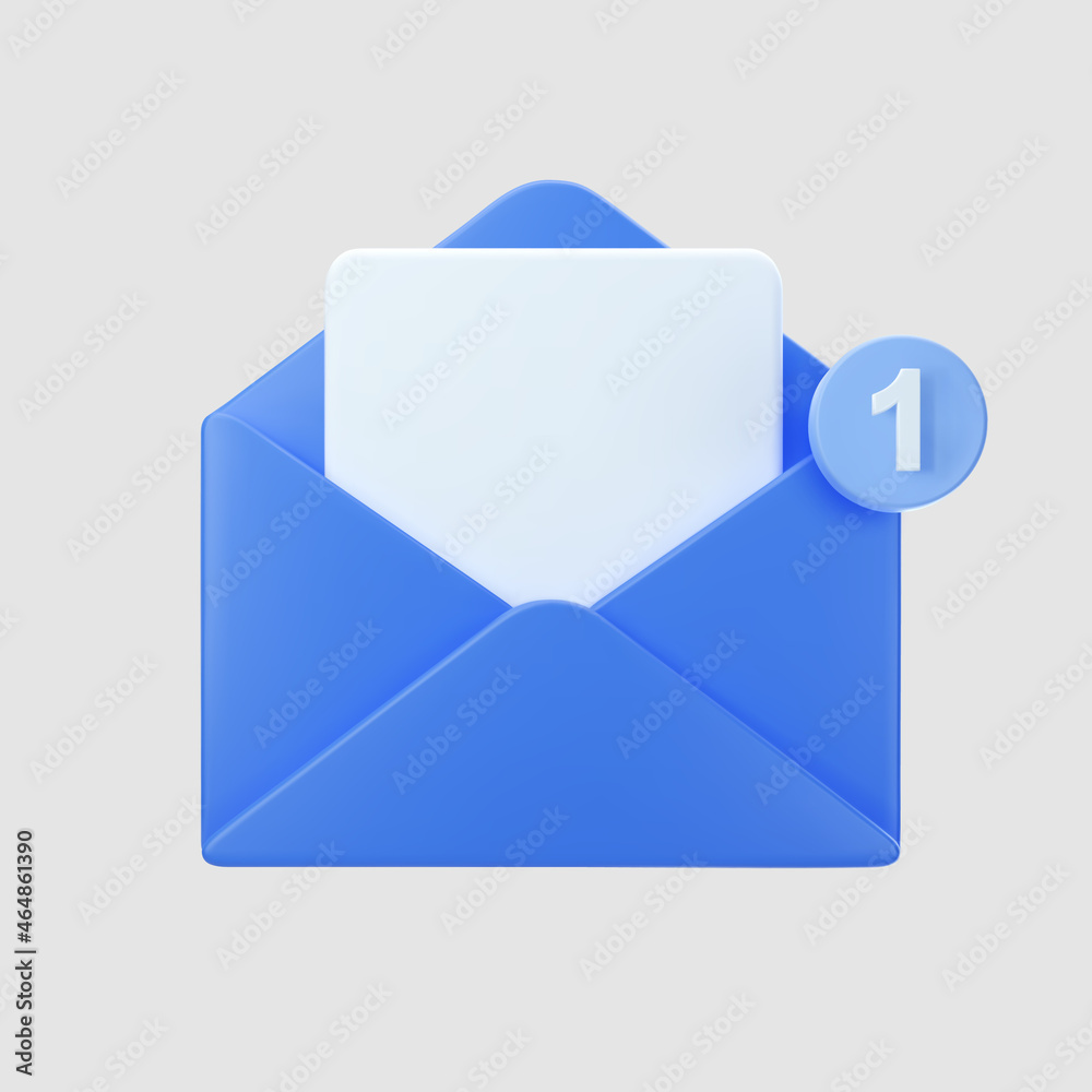 3d blue open mail envelope icon with marker new message isolated on ...
