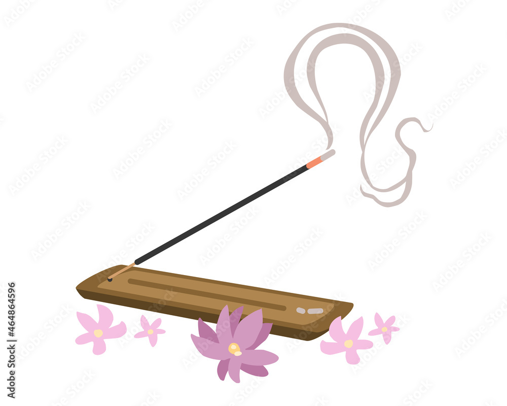 Incense stick on a wooden stand Flat Vector illustration isolated on ...
