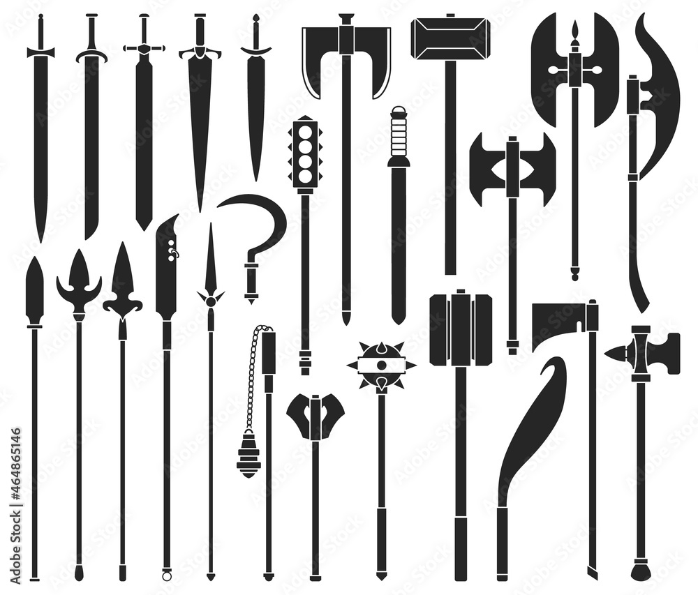 Medieval weapon isolated black set icon. Vector black set icon knight ...