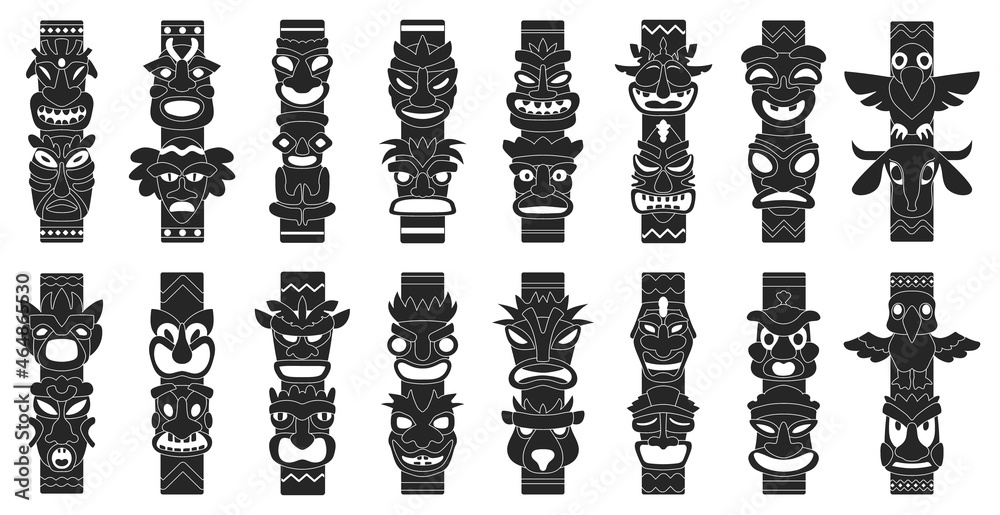 Totem vector black set icon. Vector illustration set tribal mask ...