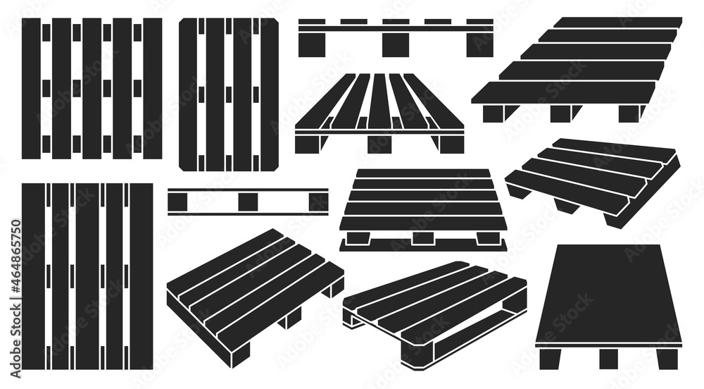 Wooden pallet vector black set icon. Vector illustration warehouse ...