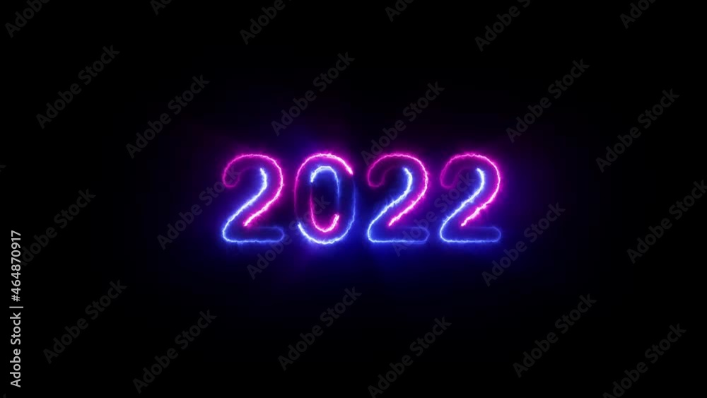 2022 Happy New Year neon light sign background ,Glowing, blinking 2022 ...