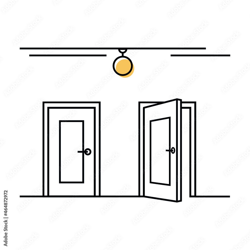 Closed Door And Open Door In A Room Line Art Concept Finding A Choice closed-door-and-open-door-in-a-room-line-art-concept-finding-a-choice