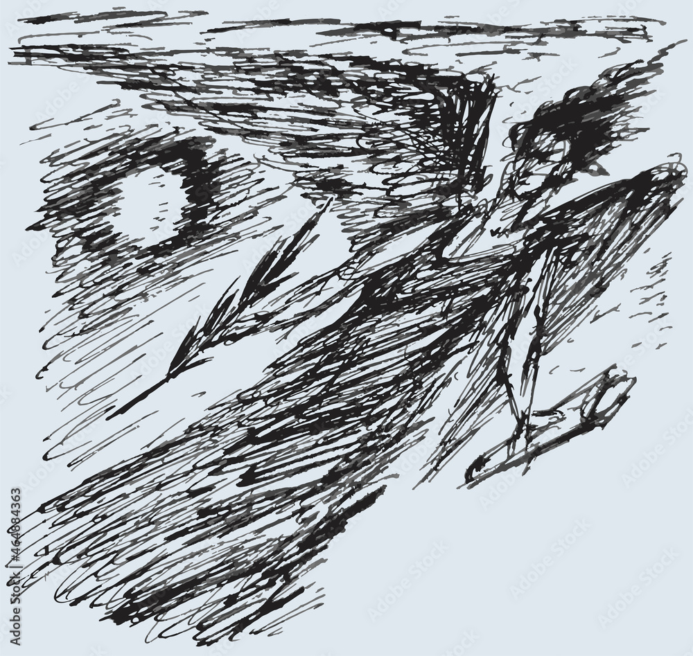 Vector doodle drawing of flying angel poetic muse Stock Vector | Adobe ...