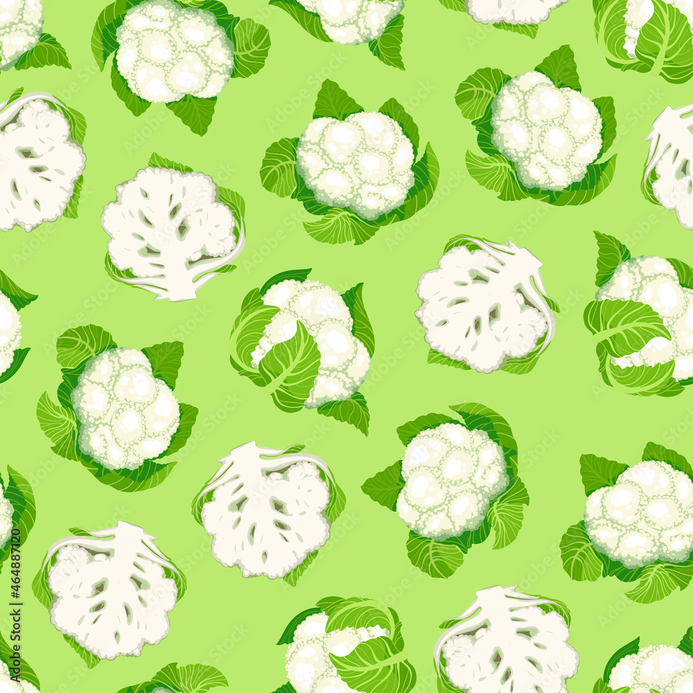 Cauliflower. Seamless pattern with cabbage on a green background ...