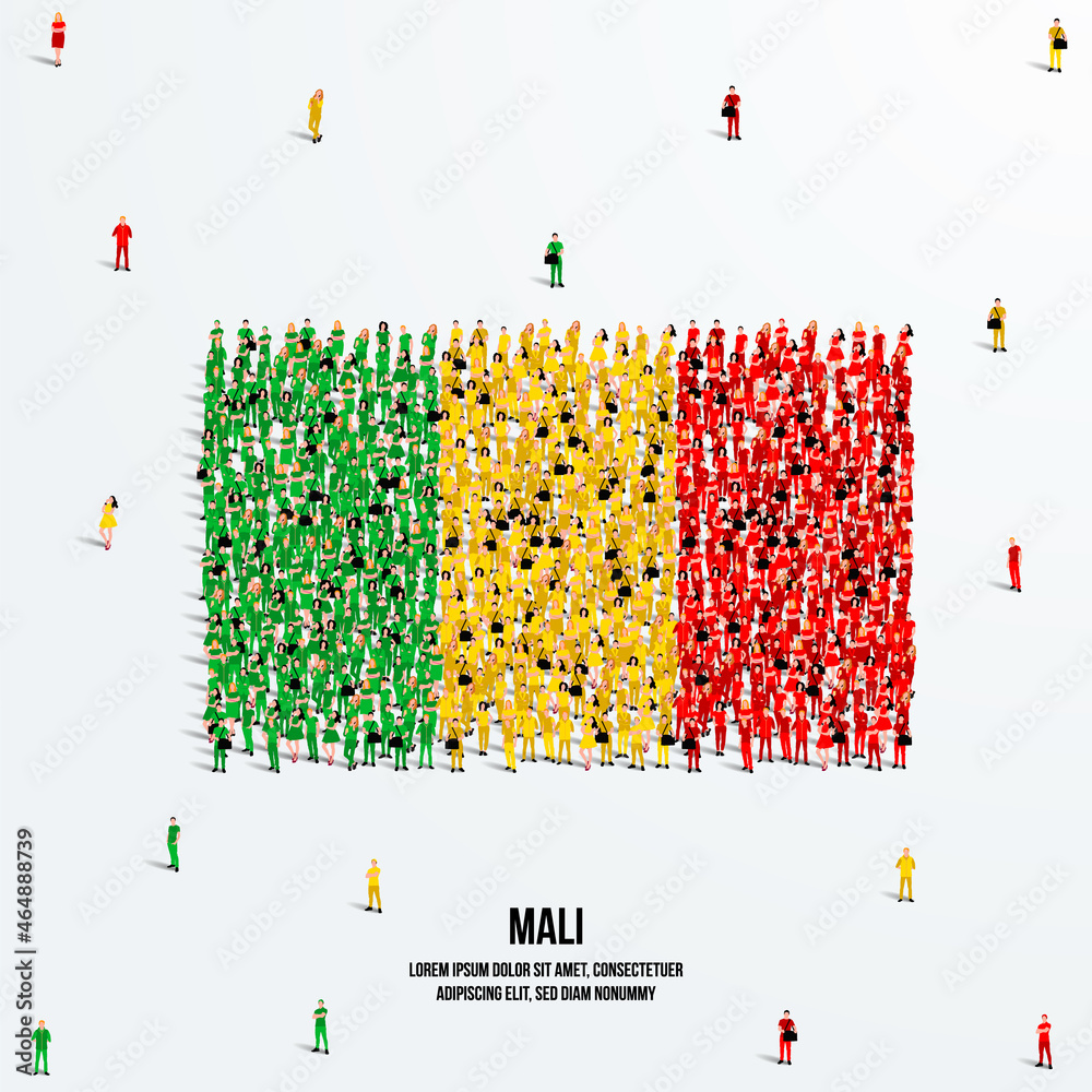 Mali Flag. A large group of people form to create the shape of the Mali ...