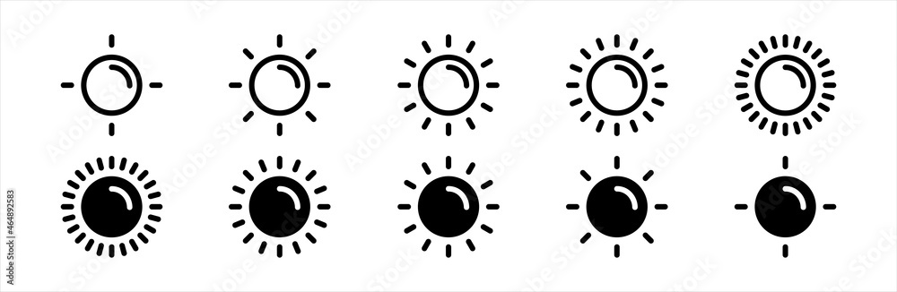 Sun simple icons collection. Solar symbols Vector illustration. Stock ...