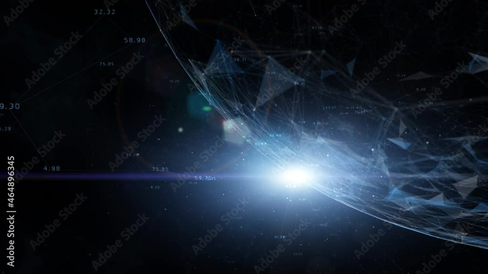 Digital cyberspace sphere planet with random numbers data and shining ...