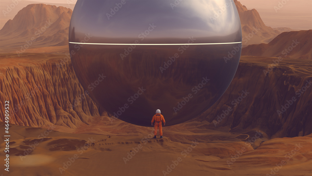 Astronaut Spacecraft Large Crater Alien Silver UFO Orb with White Strip ...