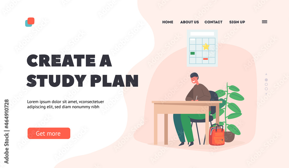 Create a Study Plan Landing Page Template. Kid Student Studying in ...