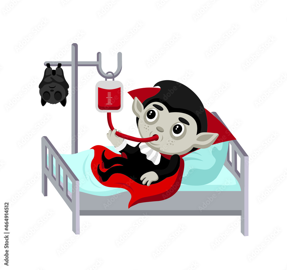 Cute cartoon style illustration of a vampire in a hospital bed Stock ...