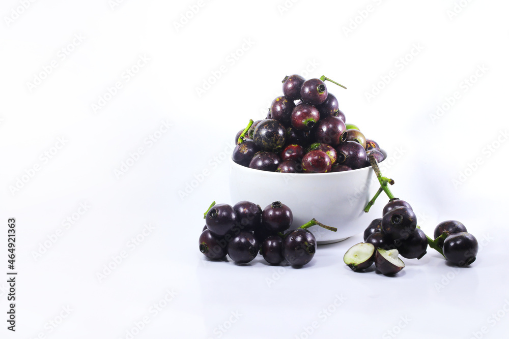 Gowok (Syzygium polycephalum) on white bowl isolated on white ...