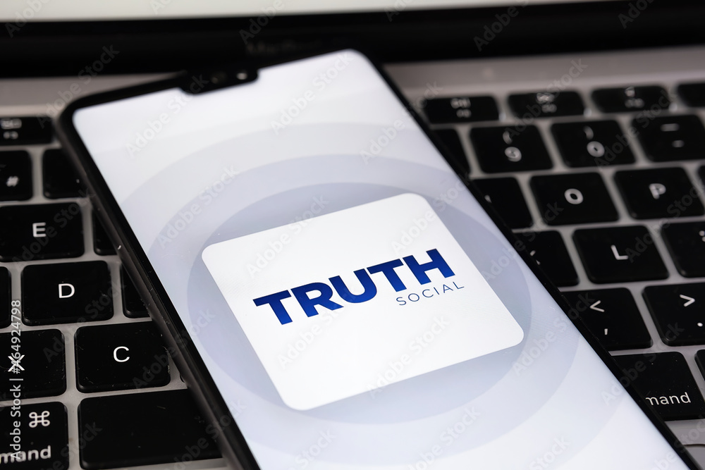 Truth Social app logo seen on the smartphone. New social media platform ...