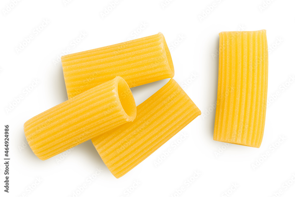 raw italian Rigatoni pasta isolated on white background with clipping ...