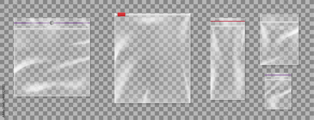 Realistic plastic zipper bag mockup set isolated on transparent ...